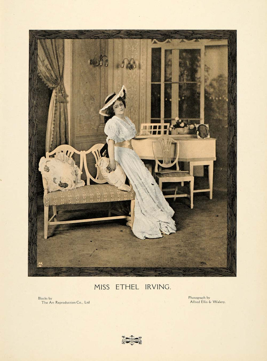 1907 Print Ethel Irving British Actress Edwardian Dress Fashion Portra ...