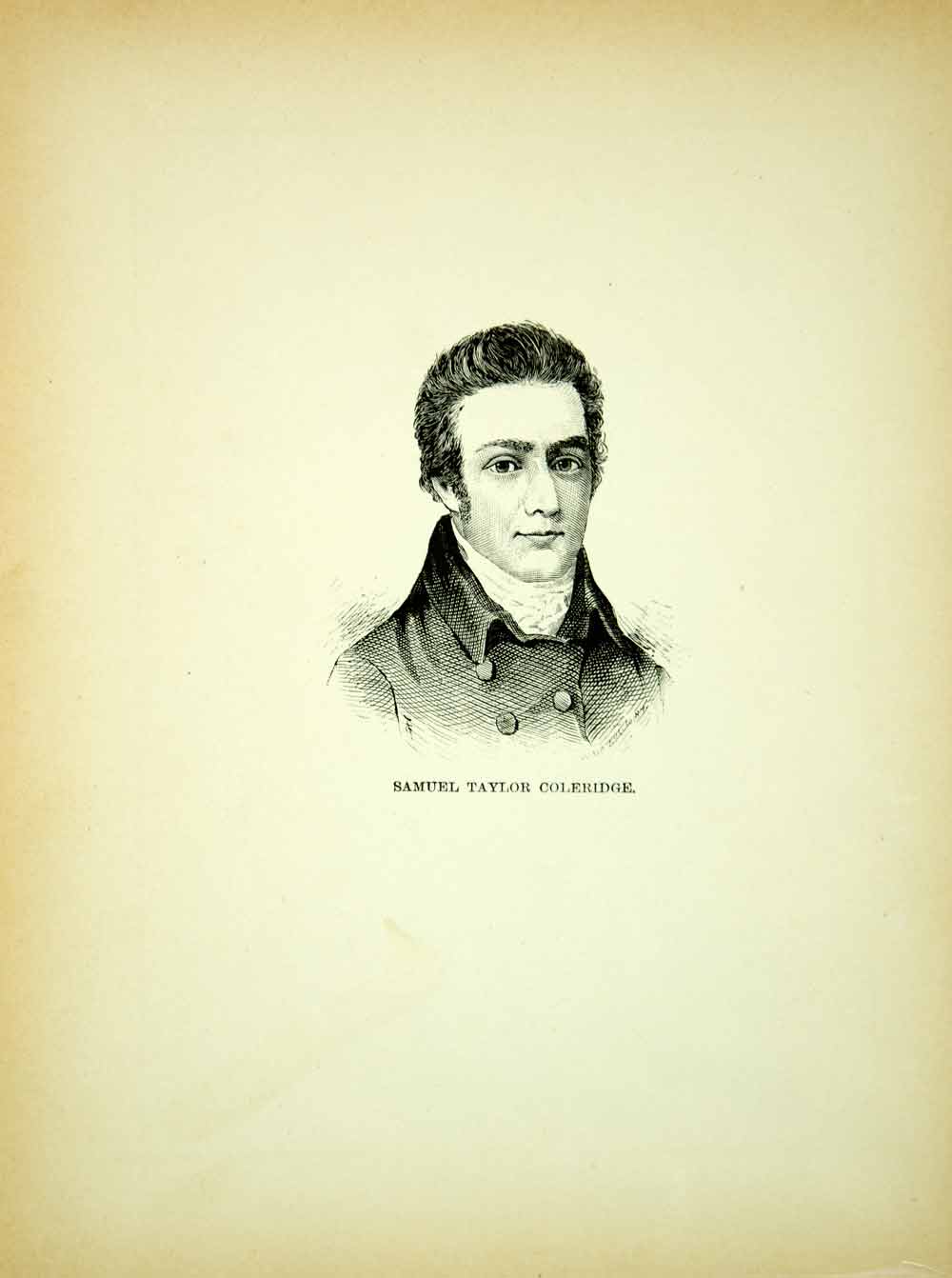1885 Wood Engraving Samuel Taylor Coleridge Portrait Lake Poet Romanti ...