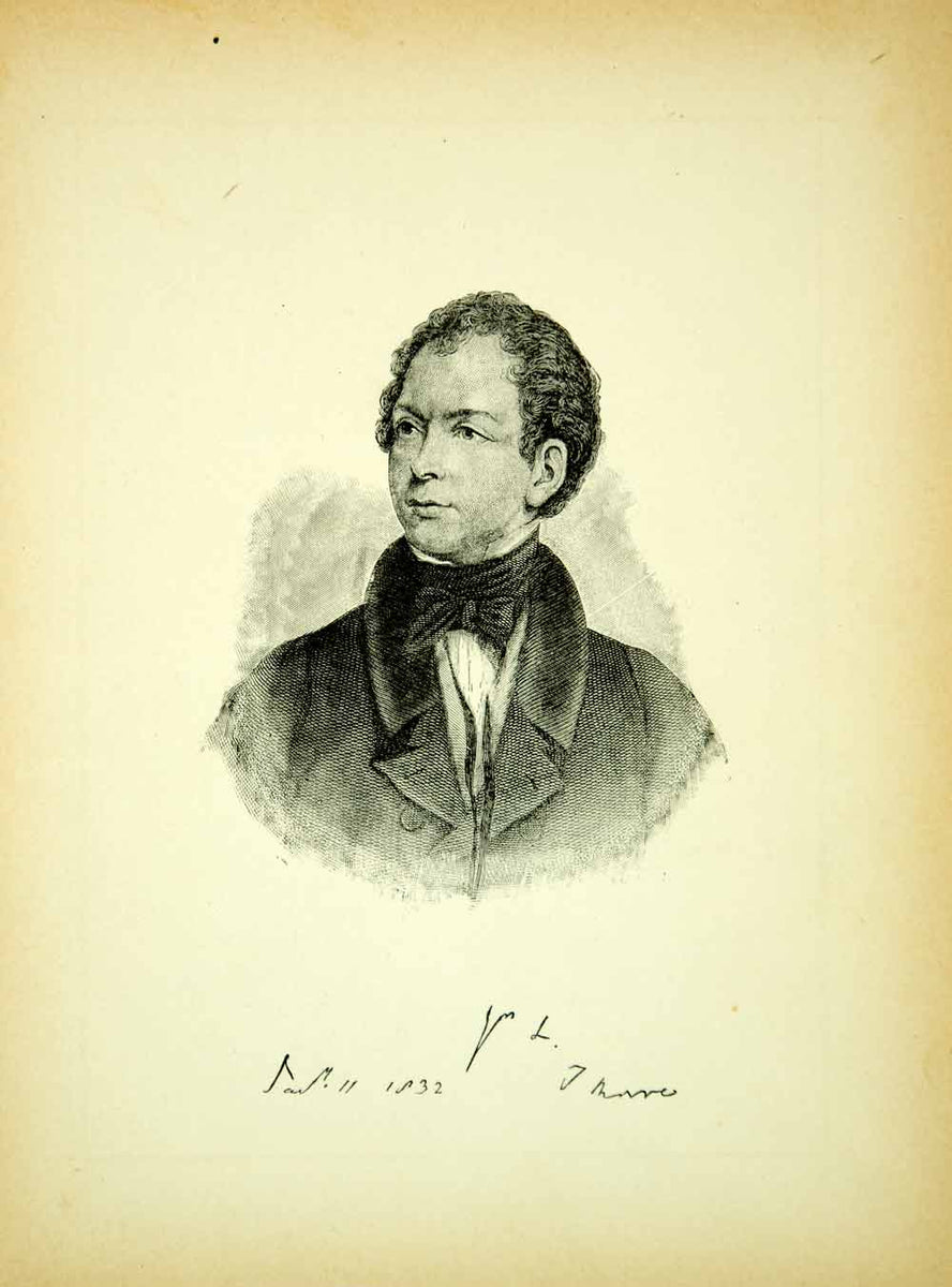 1885 Wood Engraving Thomas Moore Portrait Irish Poet Singer Songwriter ...