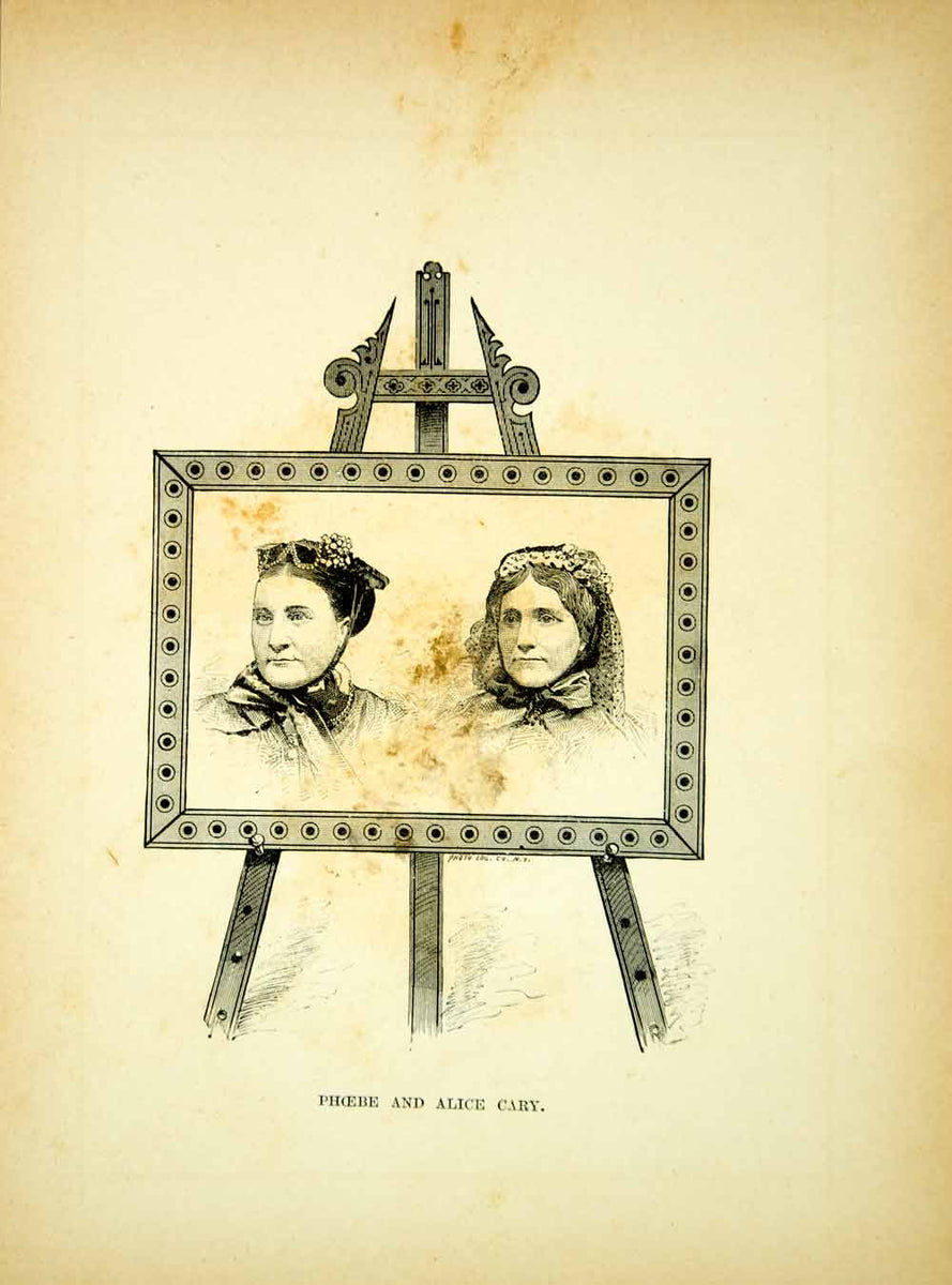 1885 Wood Engraving Phoebe Alice Cary American Sisters Poet Poetry Por ...