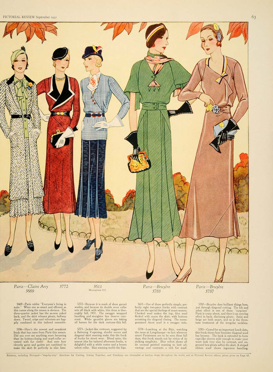 1931 Article Art Deco Fashion Patterns Clothes Dresses Clothing Hats P ...
