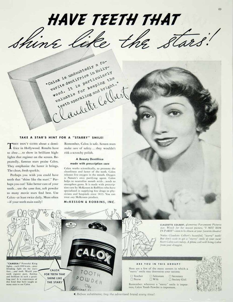 1937 Ad Vintage Calox Tooth Powder Toothpaste Dental Care Claudette Co ...