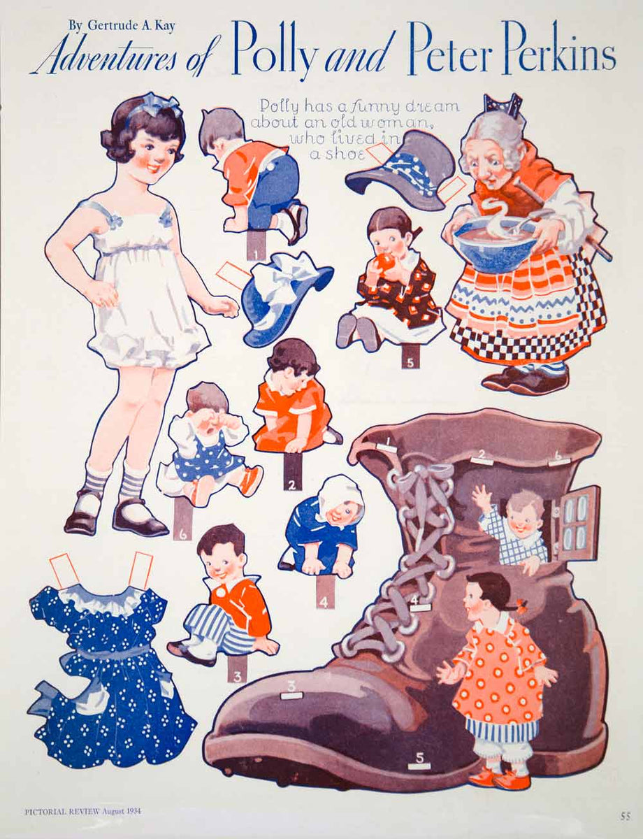 1934 Print Polly & Peter Perkins Vintage Paper Dolls Gertrude Kay Old ...