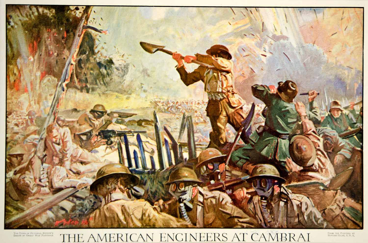1919 Color Print Howard Giles WWI American Engineers Battle of Cambrai ...