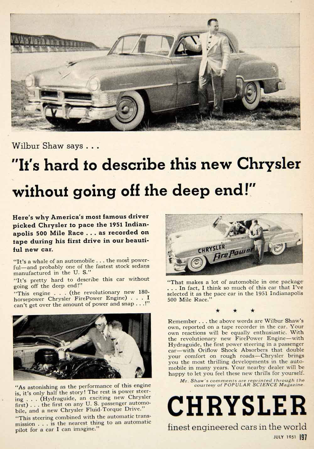 1951 Advert Chrysler FirePower Automobile Oriflow Shock Absorber Wilbu ...
