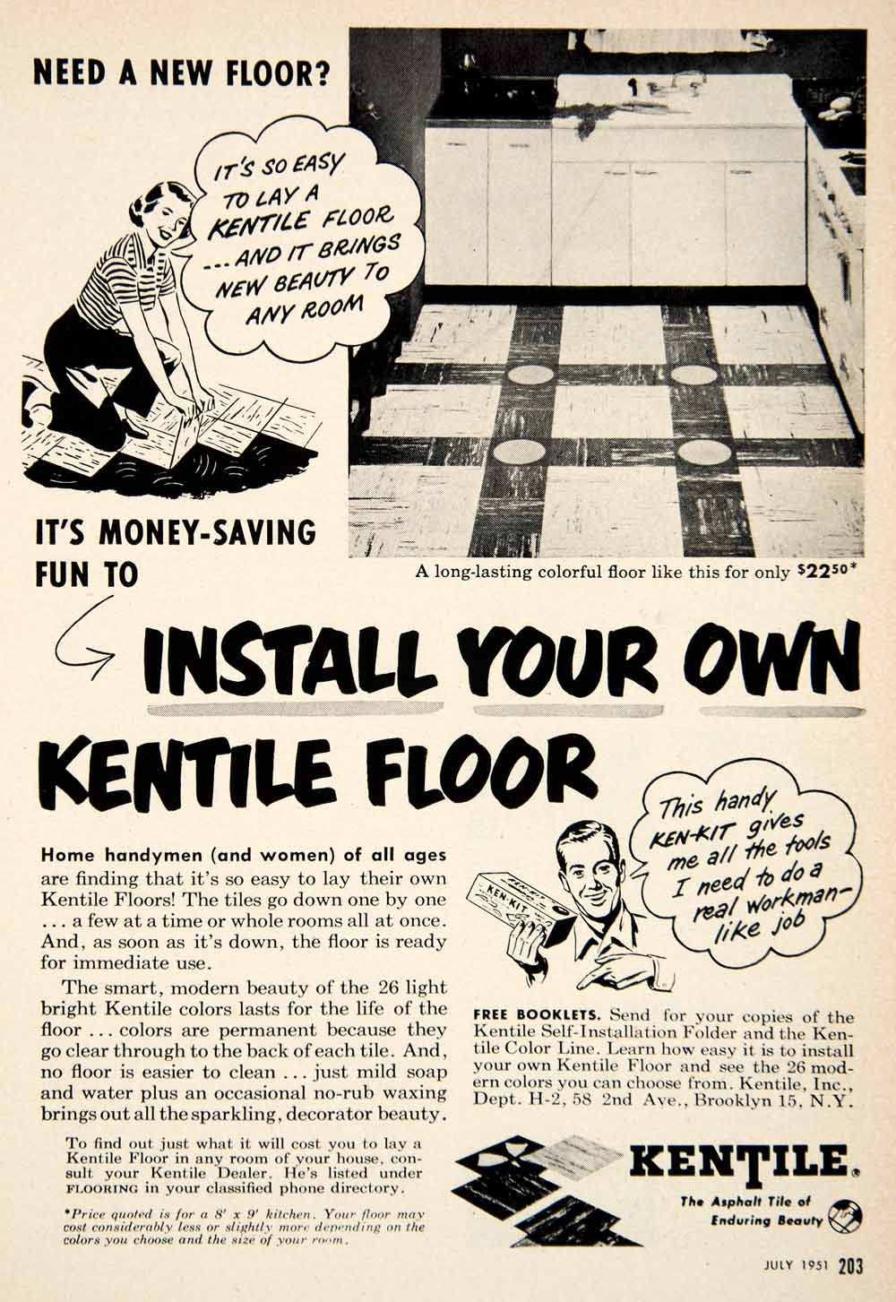 1951 Ad Kentile Floor Asphalt Tile Household Advertisement Brooklyn Ne ...