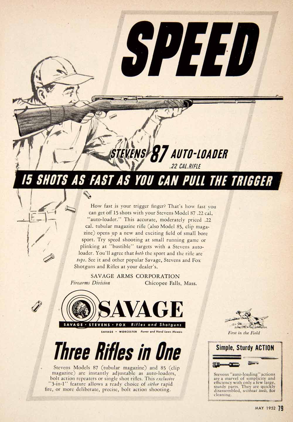 1952 Advertisement Savage Rifles Model 87 Gun 85 Hunting Arms Chicopee ...