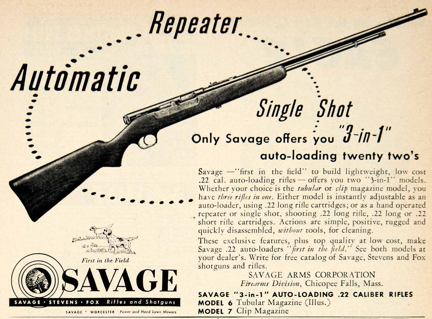1950 Ad Savage Arms Chicopee Falls Massachusetts Rifle Firearm Gun PSC ...