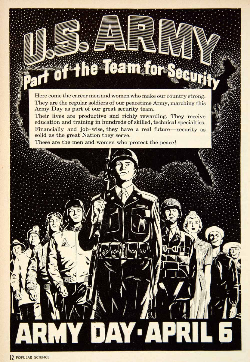 1949 Ad US Army Day Parade April 6th Air Force Nurse Navy Doctor Soldi ...