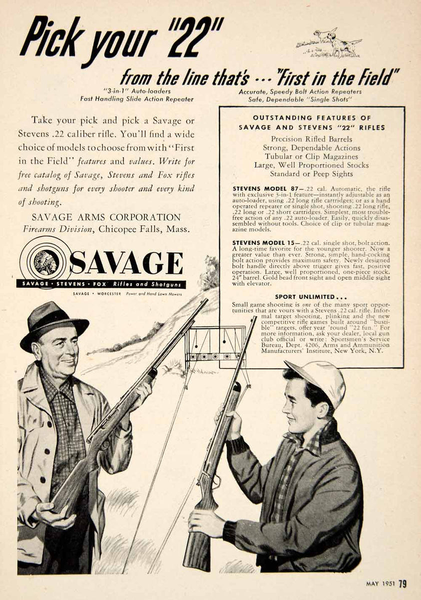 1951 Ad Savage Arms Firearms Gun Rifle Hunting .22 Target Father Son P ...