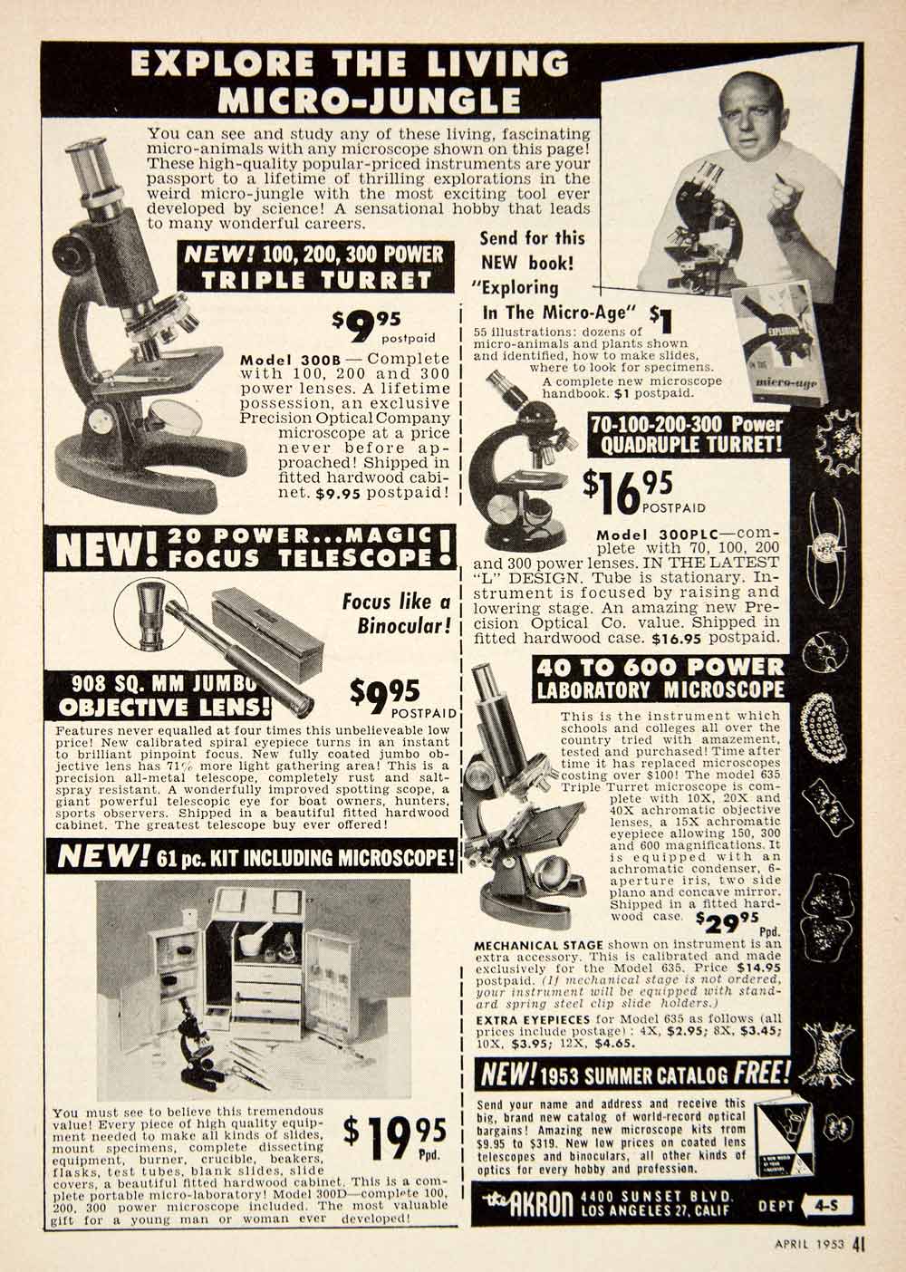 1953 Ad Microscope 4400 Sunset Bvld Los Angeles Lens Kit Science Akron ...