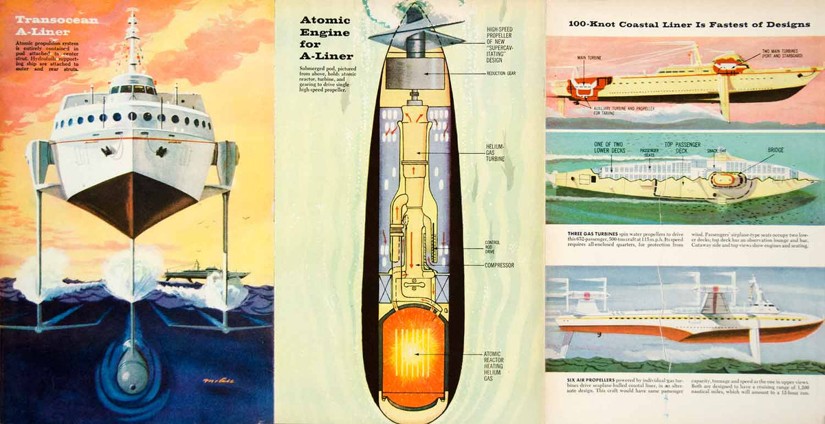 1959 Color Print A-Liner Cruise Ship Atomic Engine Turbine Boat Nautic ...