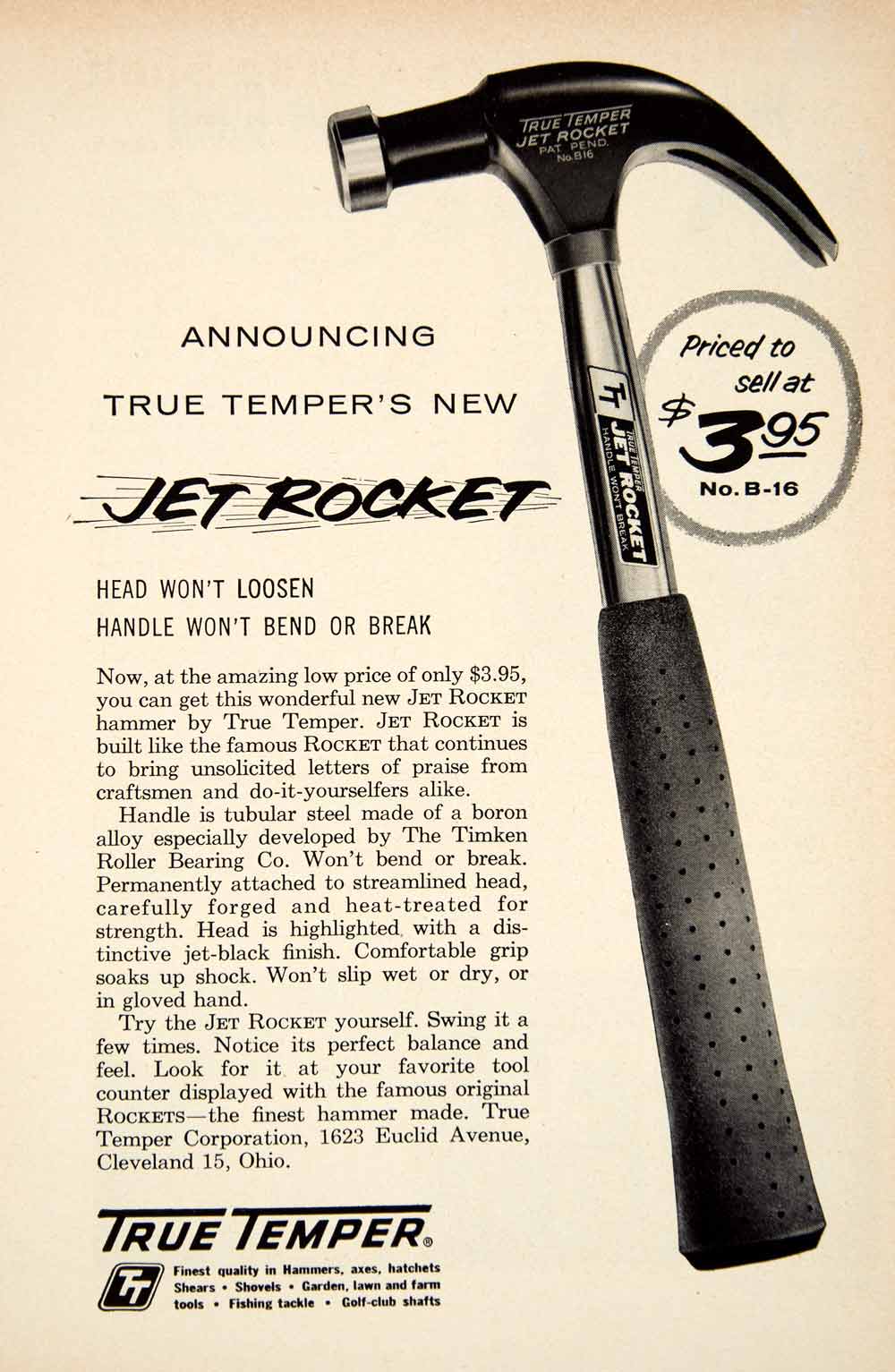 1956 Ad True Temper Jet Rocket Hammer Tool 1623 Euclid Ave Cleveland O ...