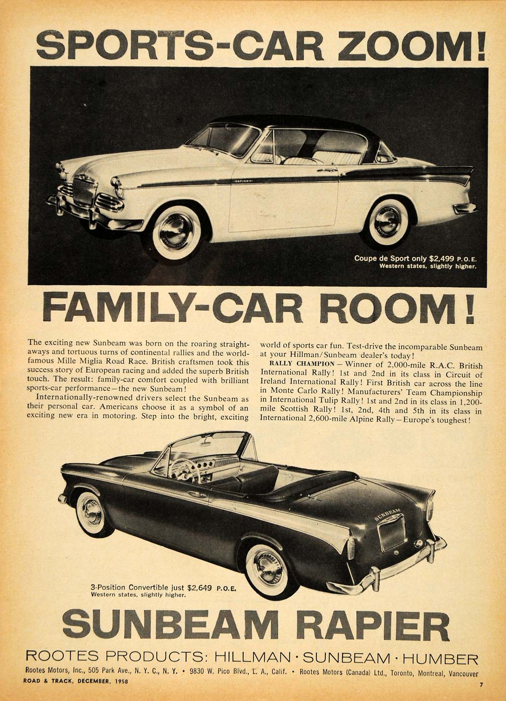 1958 Ad Rootes Sunbeam Rapier Convertible Sport Coupe - ORIGINAL RAT1 ...