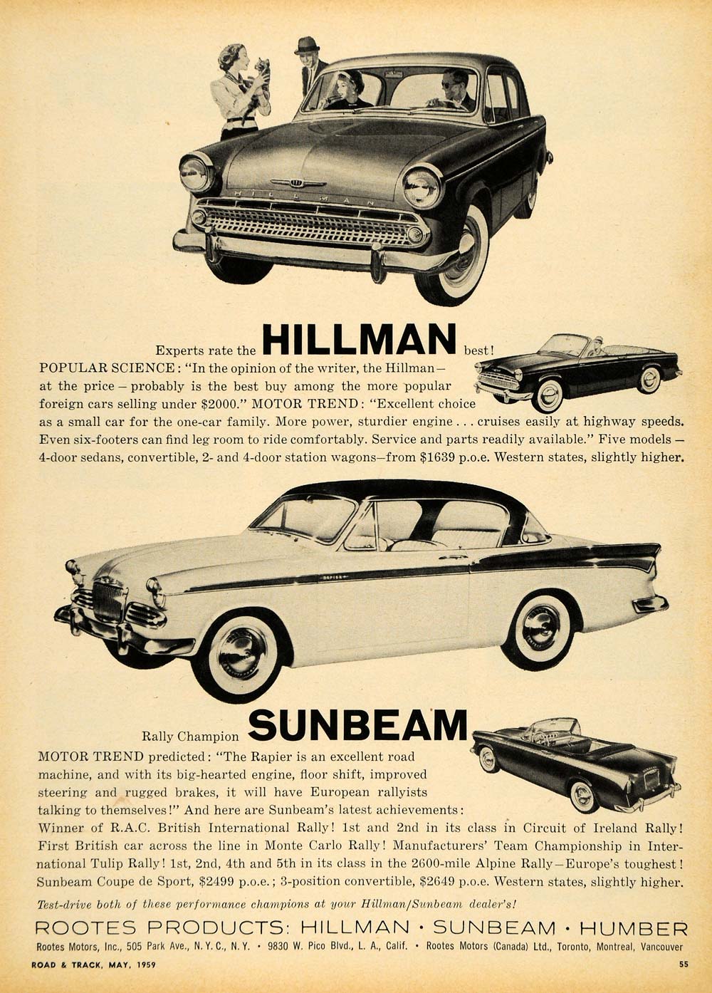 1959 Ad Rootes Sunbeam Hillman Vintage Foreign Cars - ORIGINAL ADVERTI ...