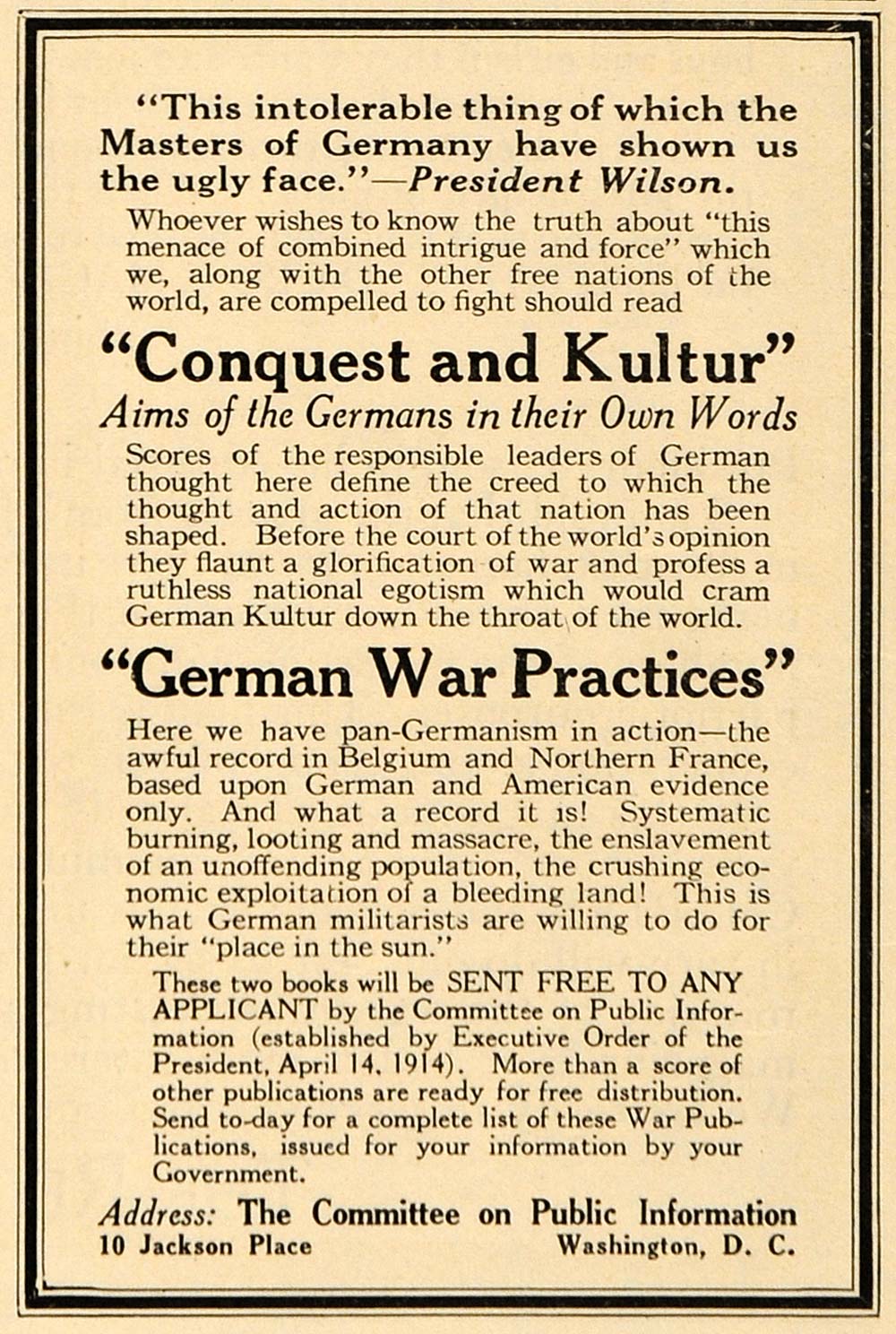 1918 Ad Public Info Committee WWI German War Practices - ORIGINAL RCM1 ...