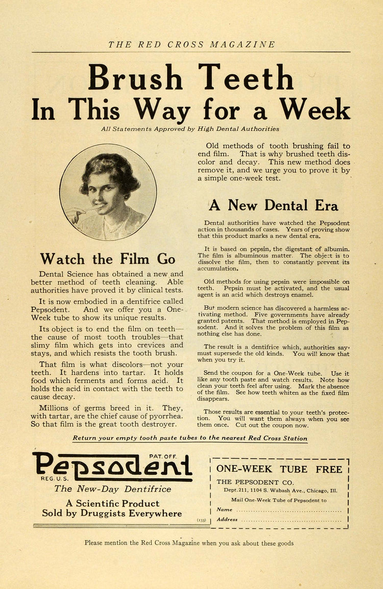 1918 Ad Pepsodent Dental Era Dentifrice Clean Teeth Brush Toothpaste W ...