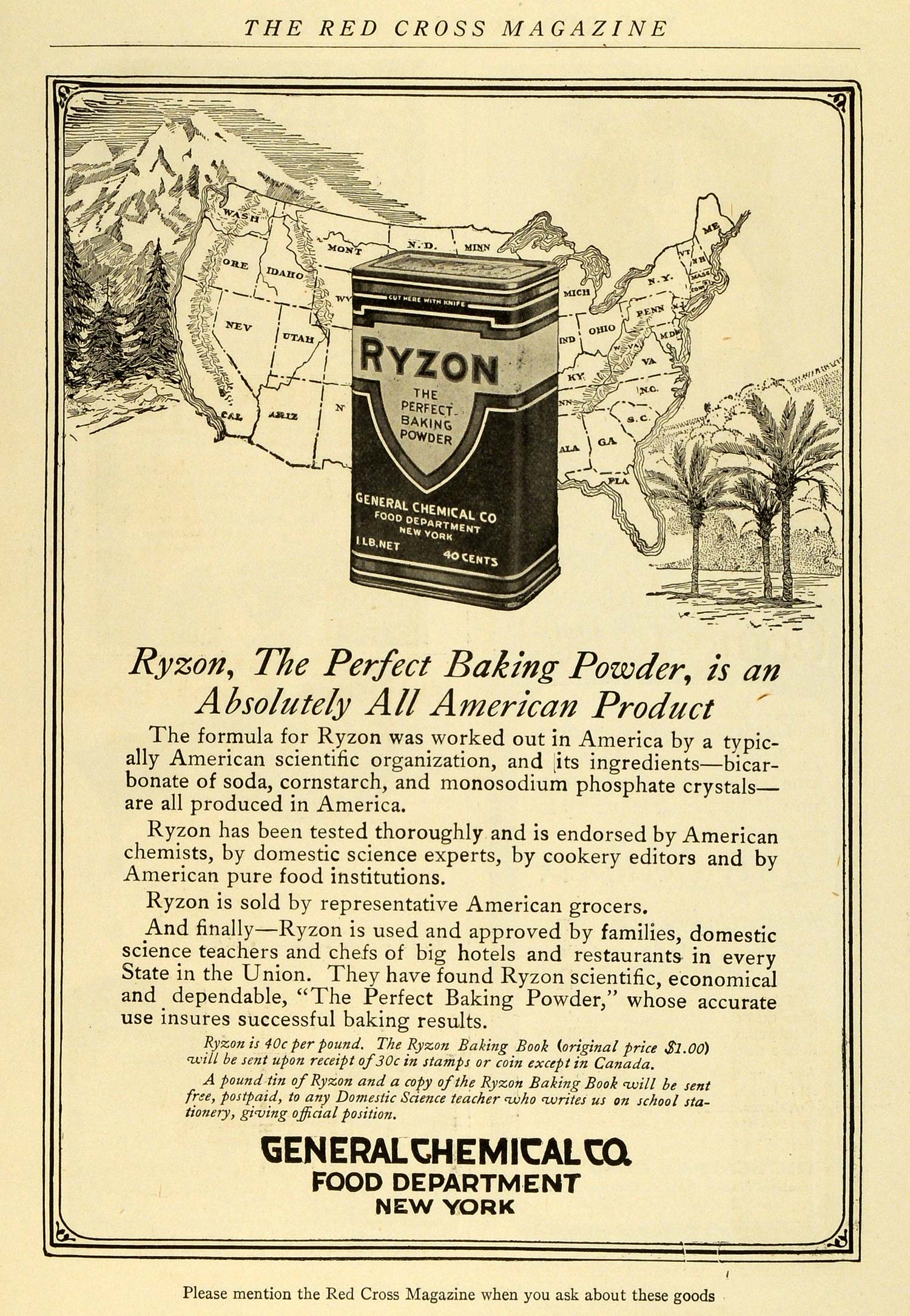 1919 Ad Ryzon Perfect Baking Powder General Chemical Ingredient Cook M ...