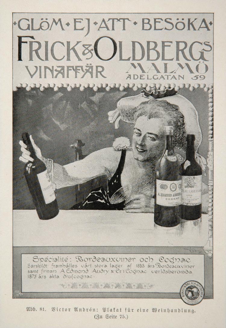 1903 Vicke Andren Frick Oldbergs Cognac Wine Print Ad - ORIGINAL REM ...
