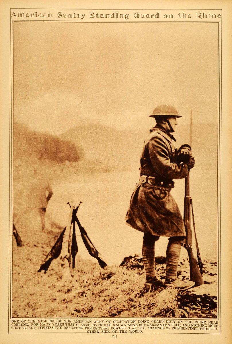 1922 Rotogravure World War I American Sentry Soldier Uniform Rhine Riv ...