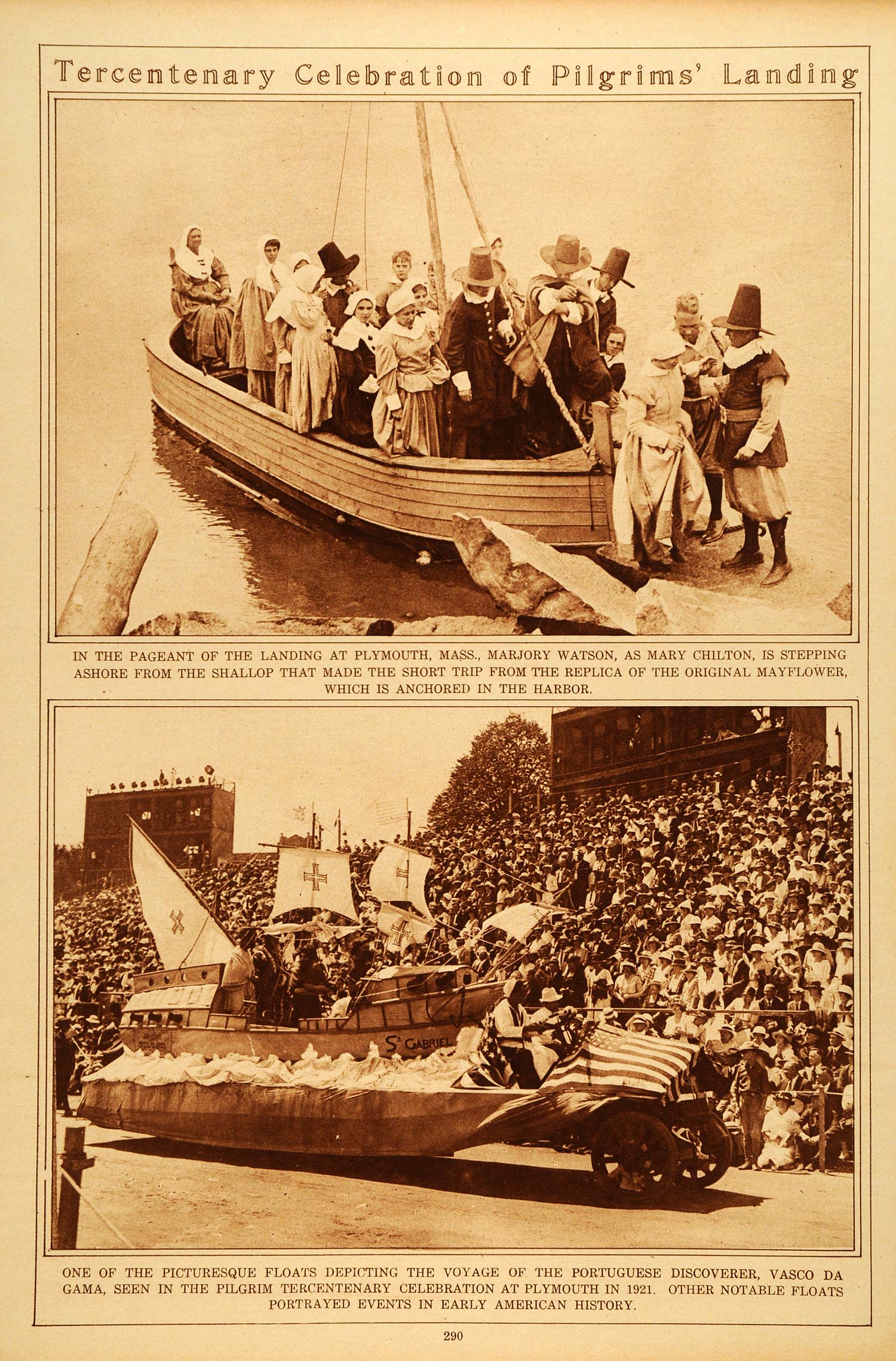 1922 Rotogravure Pilgrims Landing Plymouth 300th Anniversary Mary Chil ...