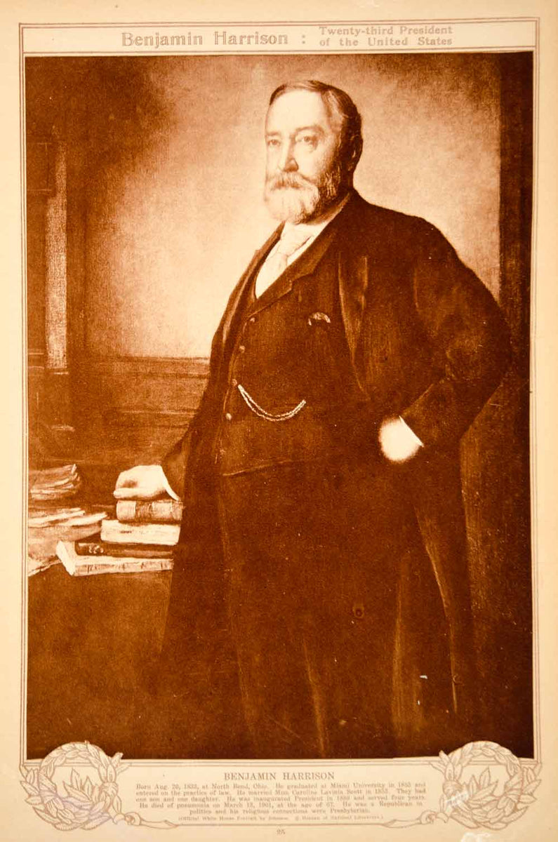 1923 Rotogravure Benjamin Harrison U.S. President Portrait Eastman Joh ...