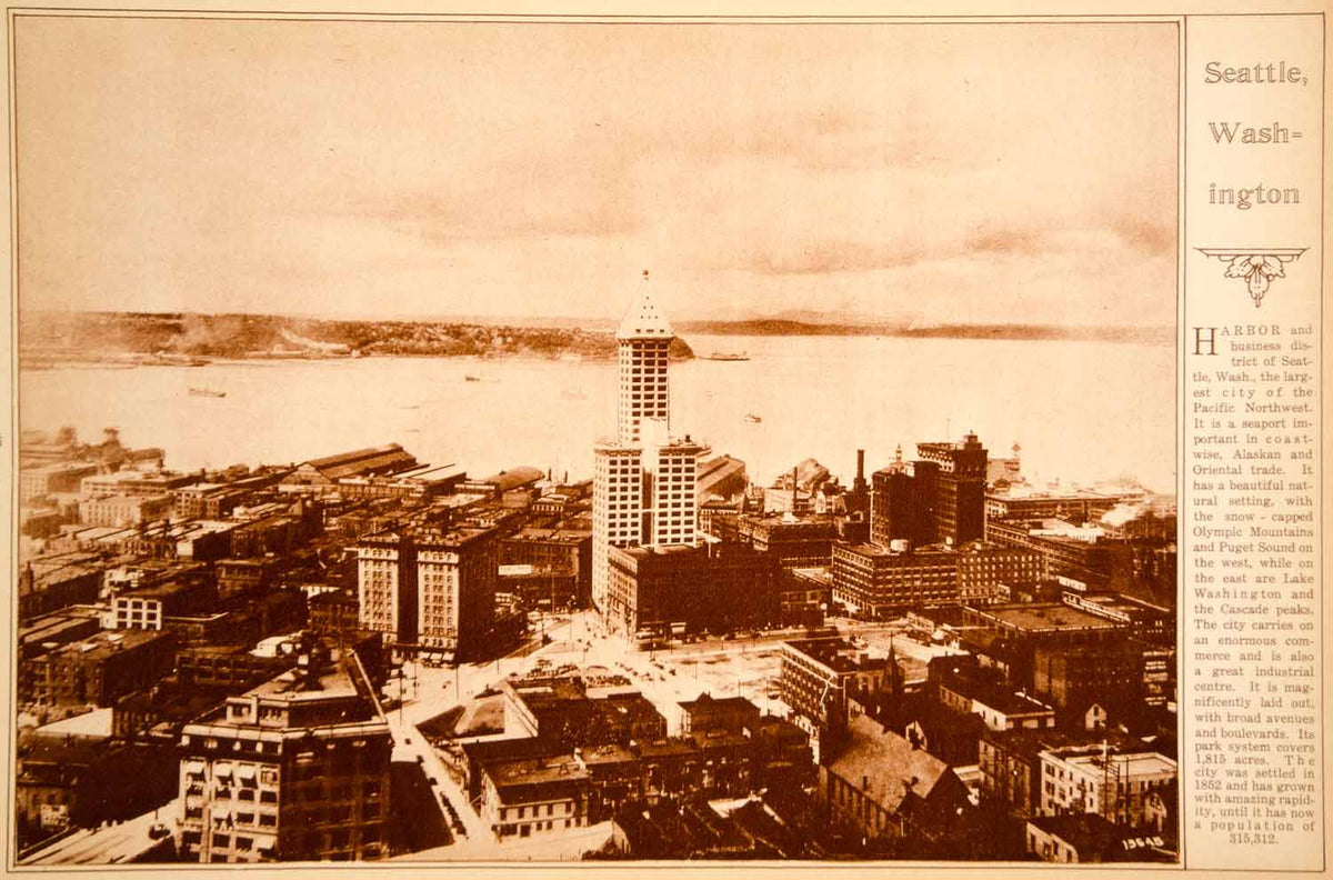 1923 Rotogravure Seattle Washington Cityscape Business District Histor ...