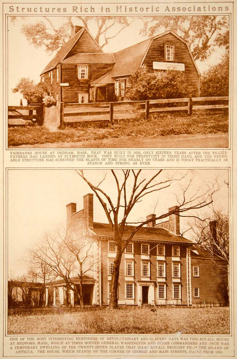 1923 Rotogravure Fairbanks Isaac Royall House Dedham Medford MA Histor ...