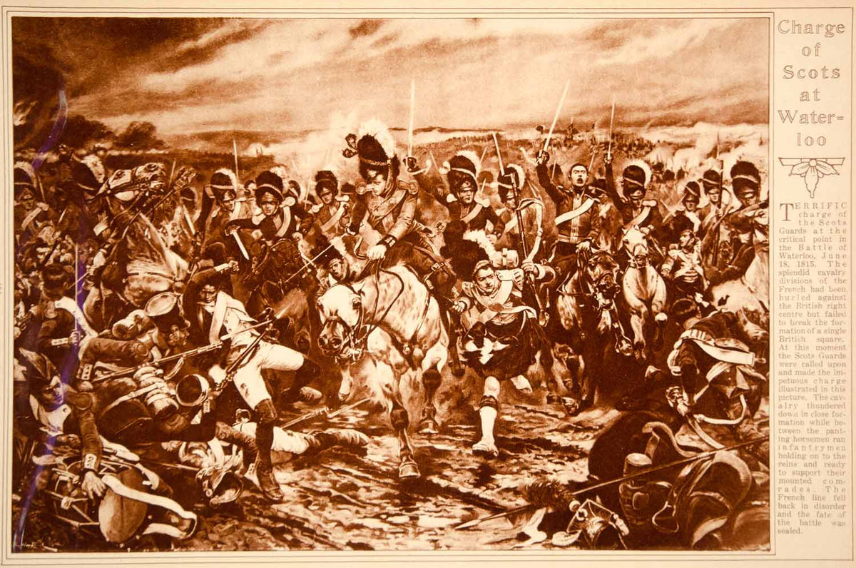 1923 Rotogravure Royal Scots Greys Charge Battle of Waterloo Cavalry R ...