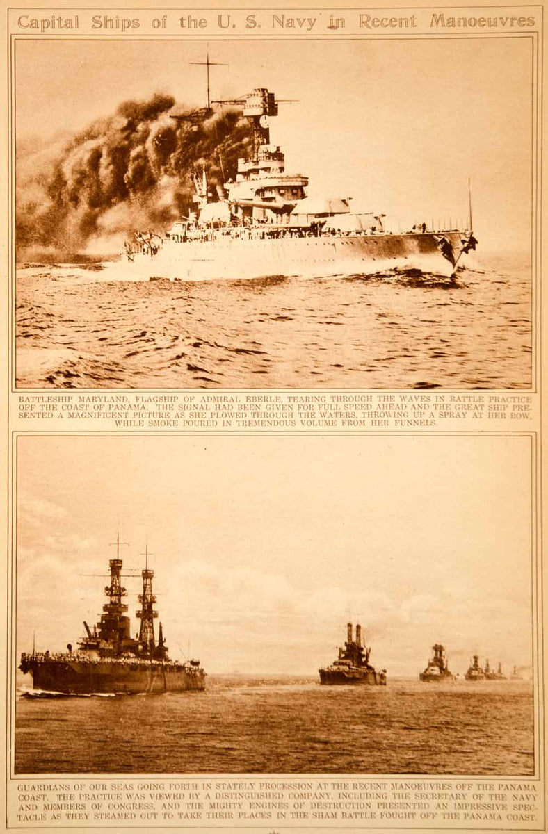 1923 Rotogravure U.S. Navy Ships Battle Maneuvers Battleship Maryland ...