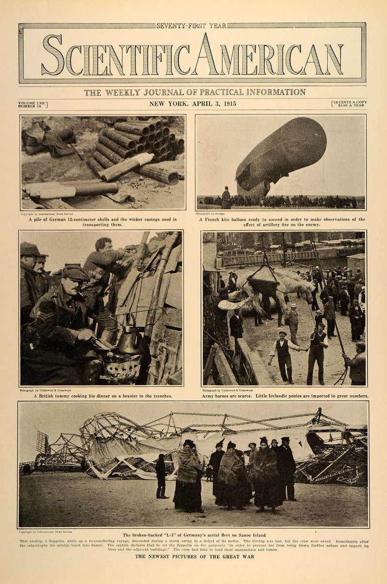 1915 Print Scientific American WWI Soldiers Zeppelin Wartime Great War ...