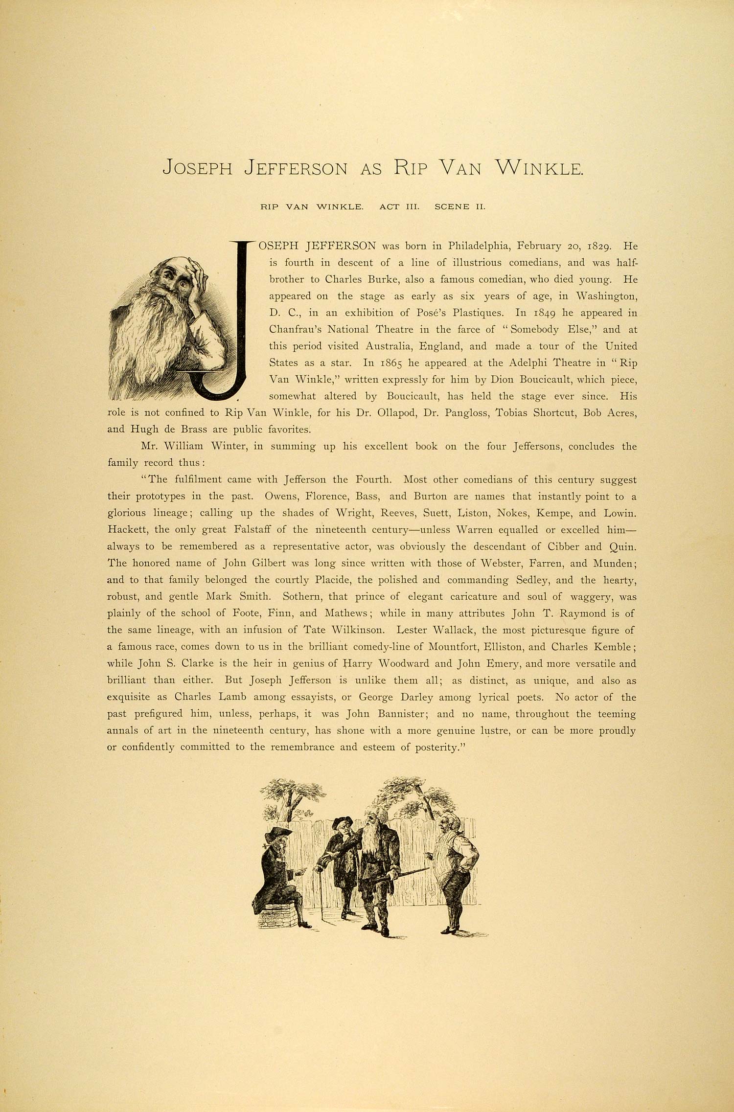 1887 Photogravure Joseph Jefferson Actor Rip Van Winkle Play Dion SAS1 ...