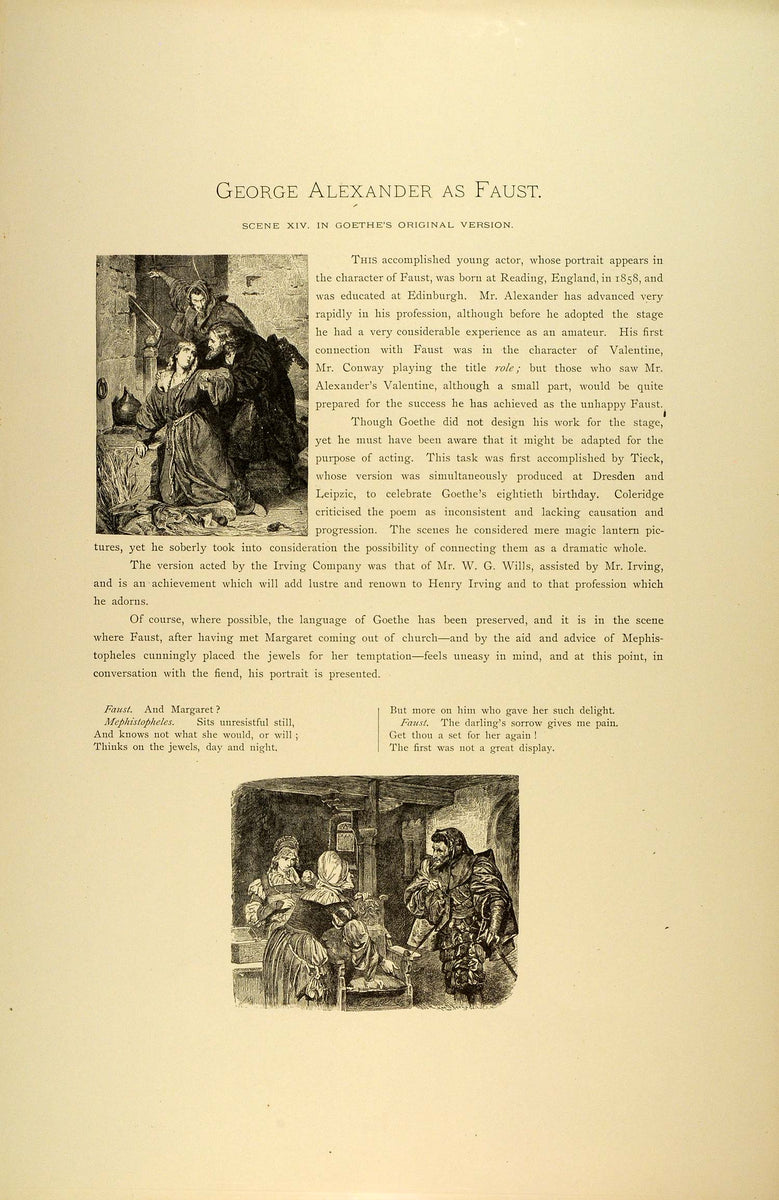 1887 Photogravure George Alexander Stage Actor Portrait Faust Goethe S ...