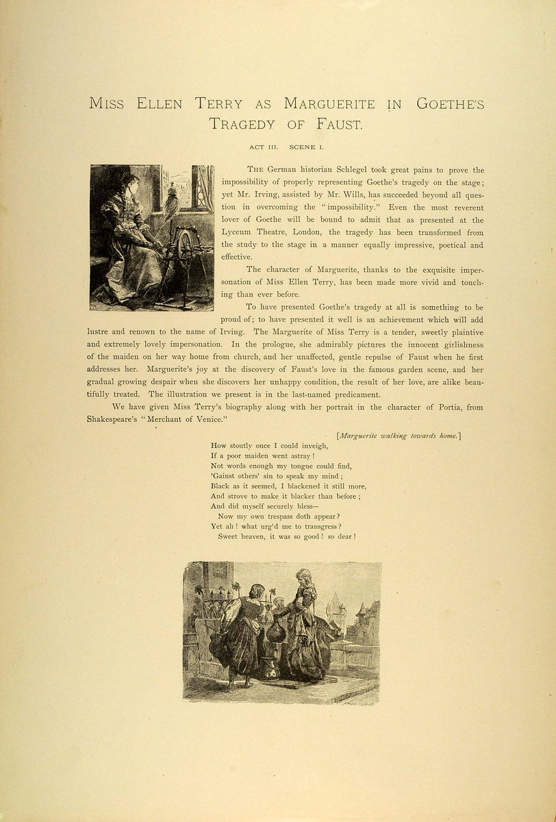1887 Photogravure Ellen Terry Portrait Stage Actress Marguerite Faust ...