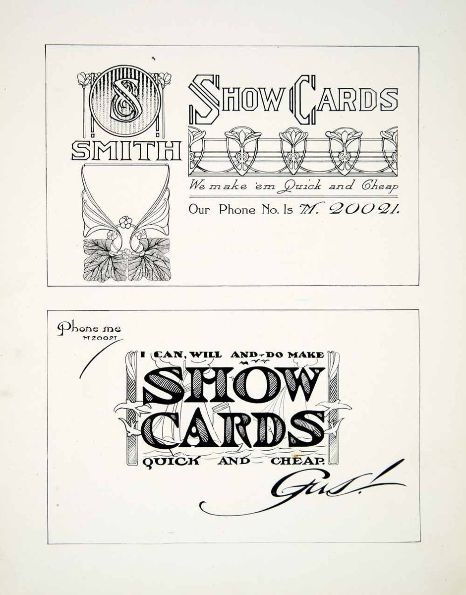 1910 Print Show Cards Art Nouveau Design Font Typography Border Initia ...
