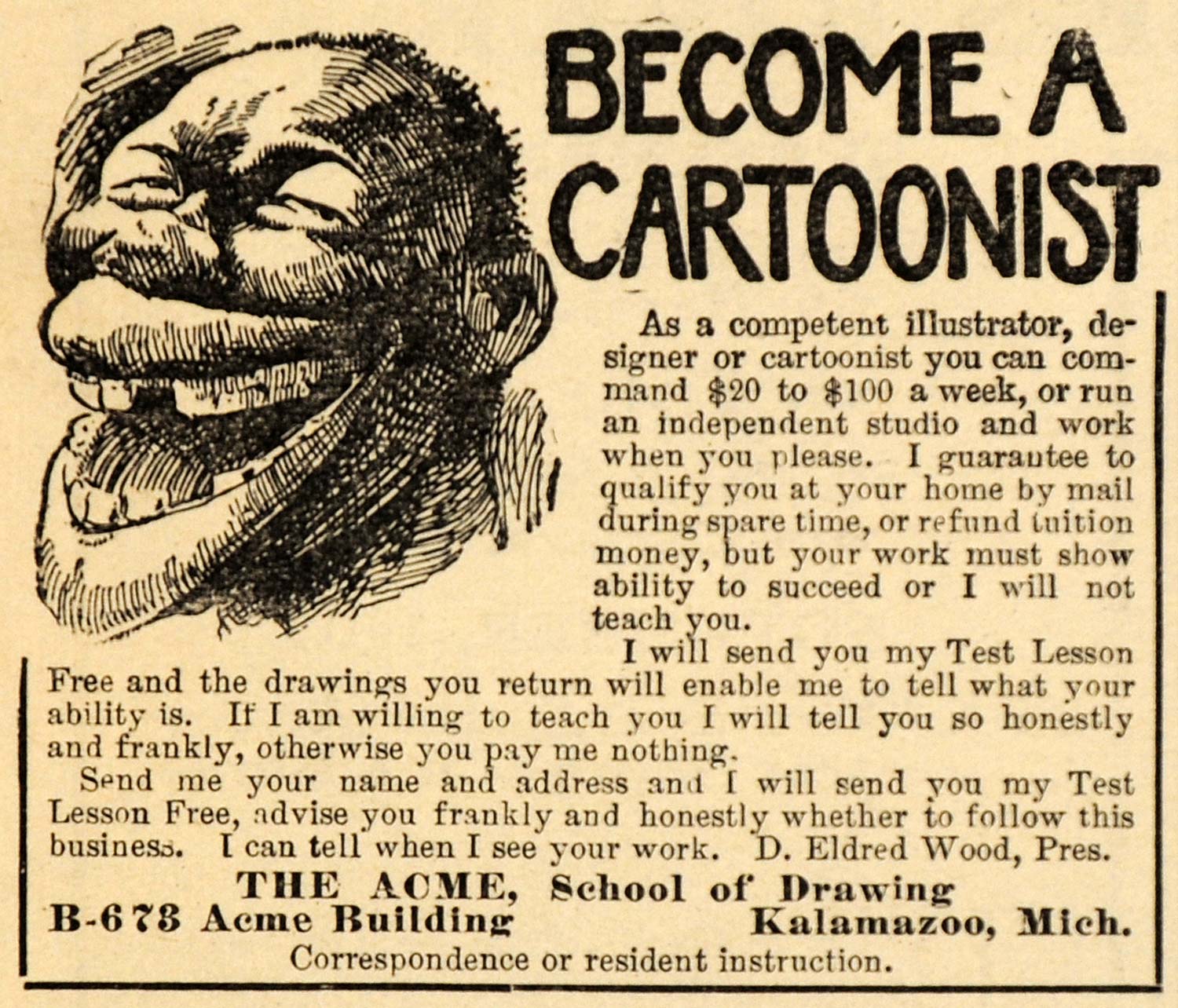 1907 Ad ACME School Drawing Become Cartoonist Designer - ORIGINAL SCA2 ...
