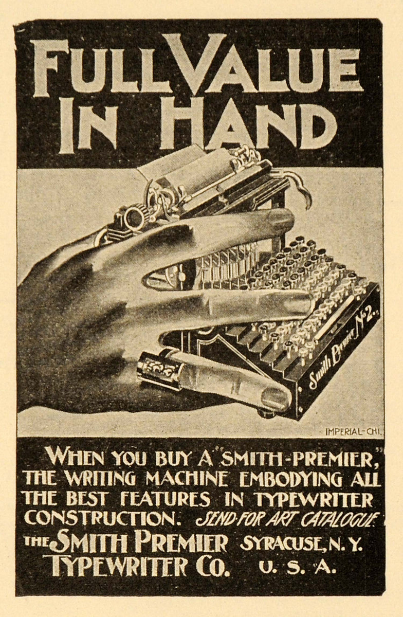 1899 Ad Smith Antique Premier Typewriter Writing Machine Office Equipm ...