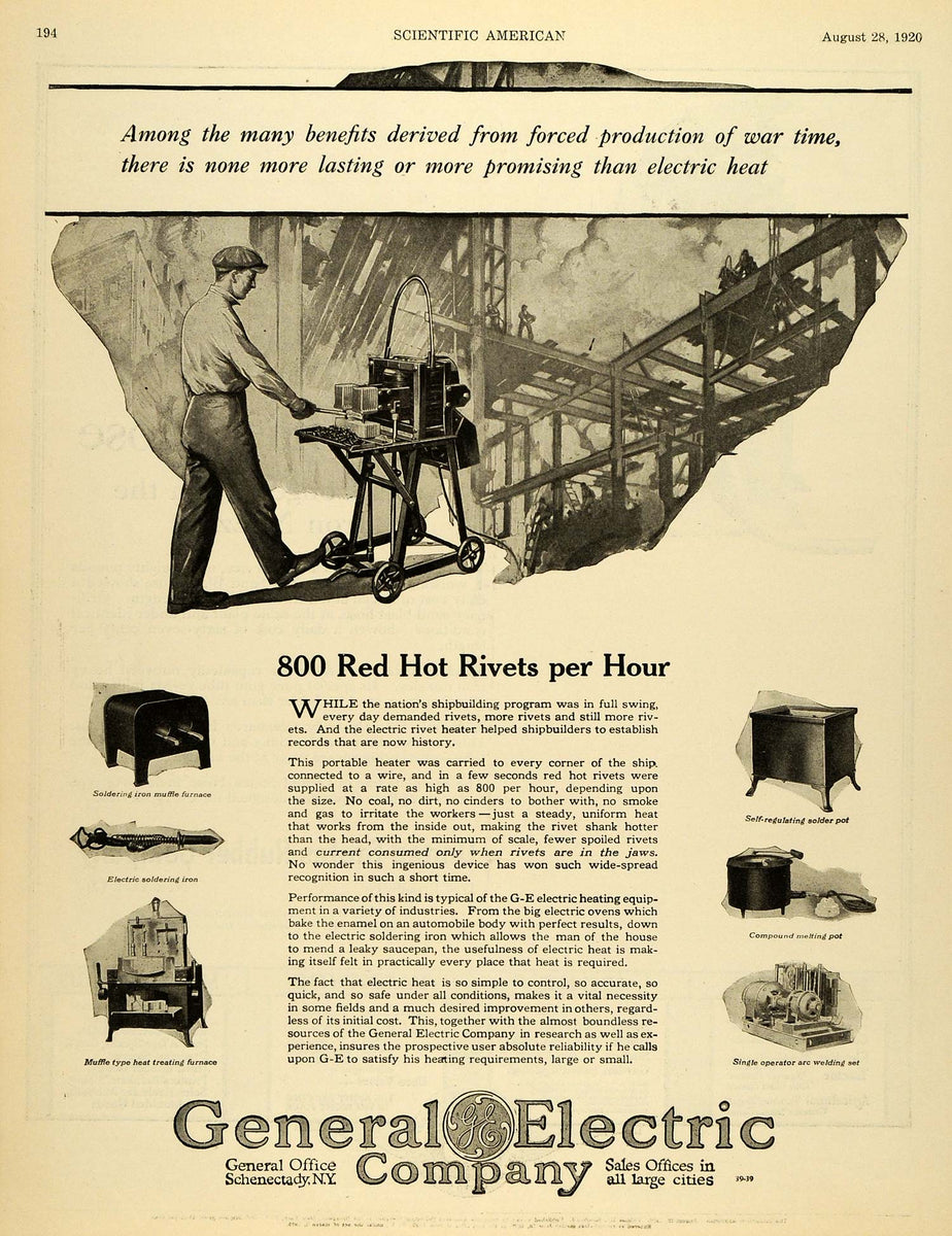 1920 Ad Machinery Electric Soldering Iron General Electric Co Schenect ...