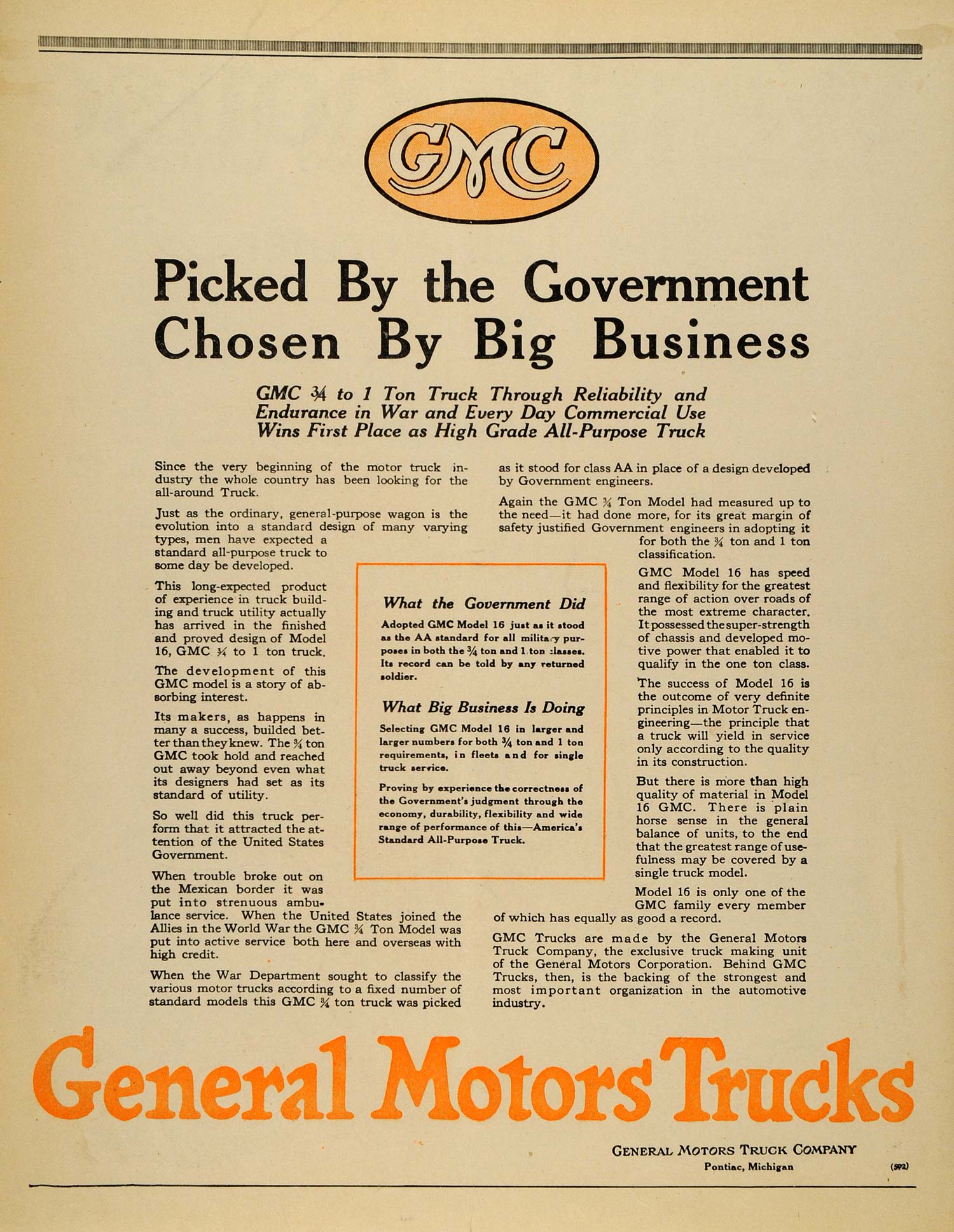 1920 Ad GMC General Motors Trucks Model 16 Commercial Transportation S ...