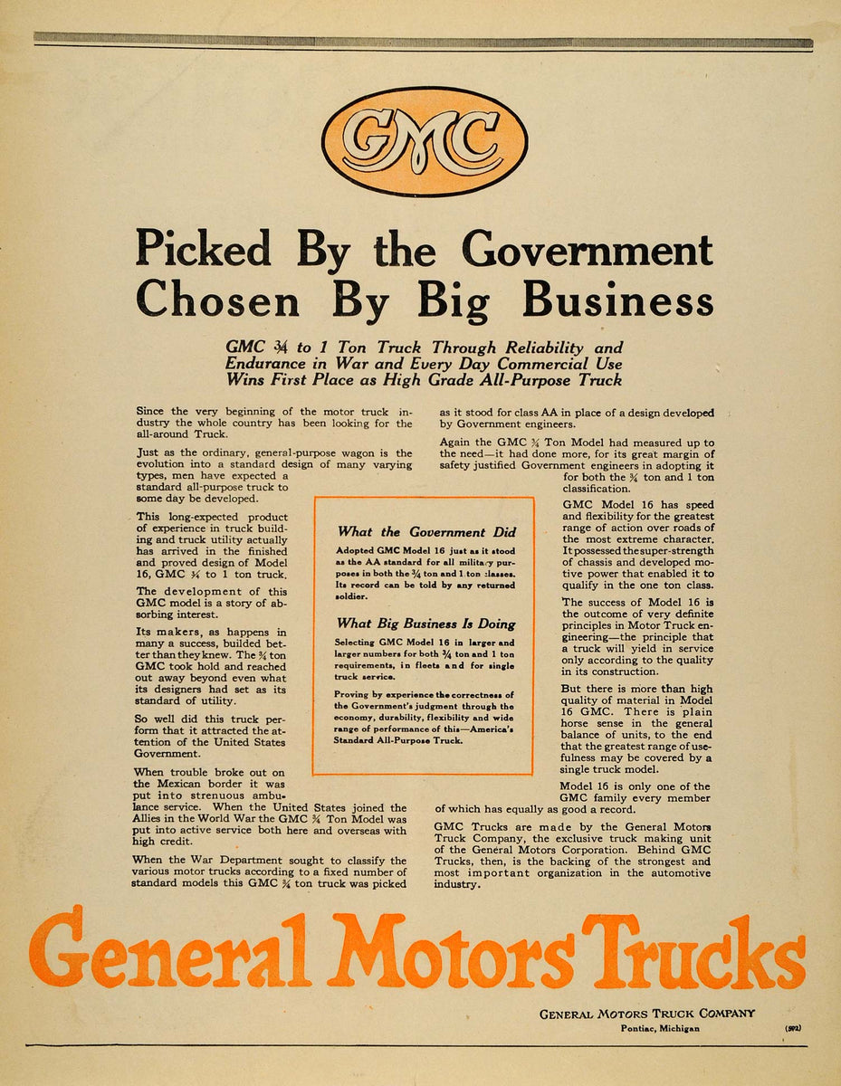 1920 Ad GMC General Motors Trucks Model 16 Commercial Transportation S ...