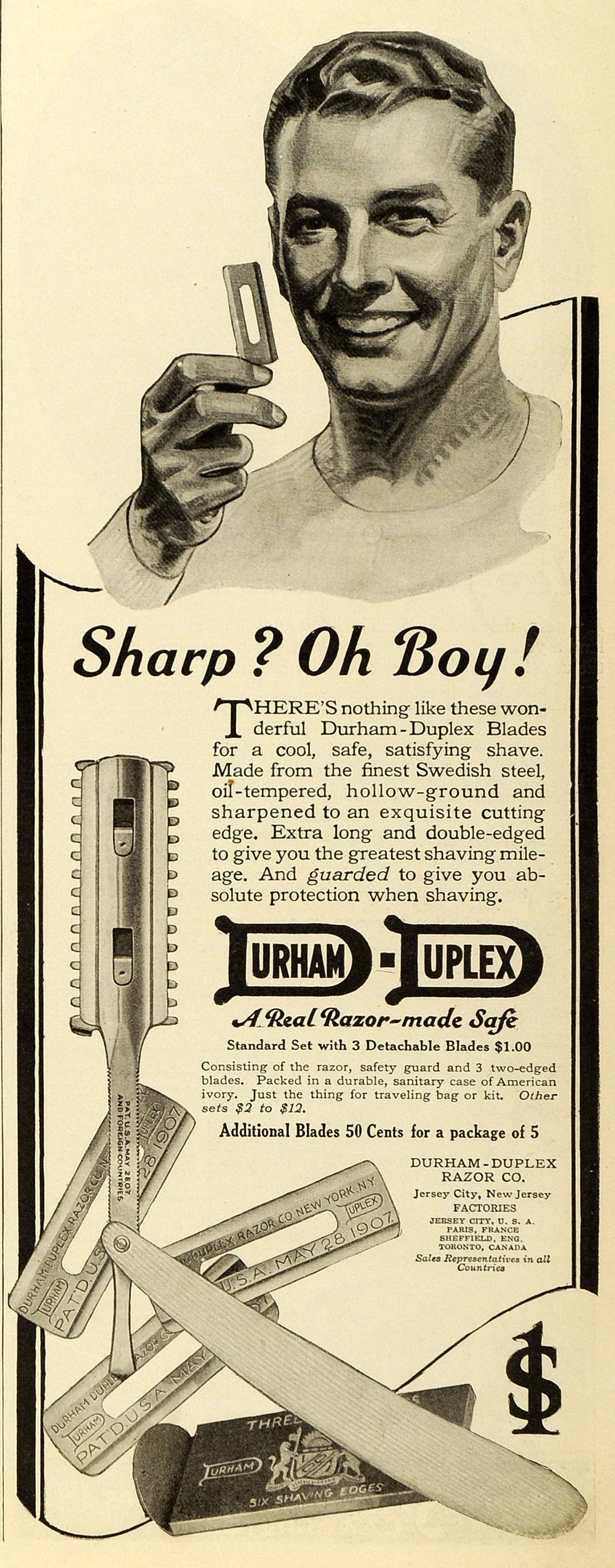 1920 Ad Durham Duplex Razor Co NJ Shaving Products Shave Blades Men SC ...