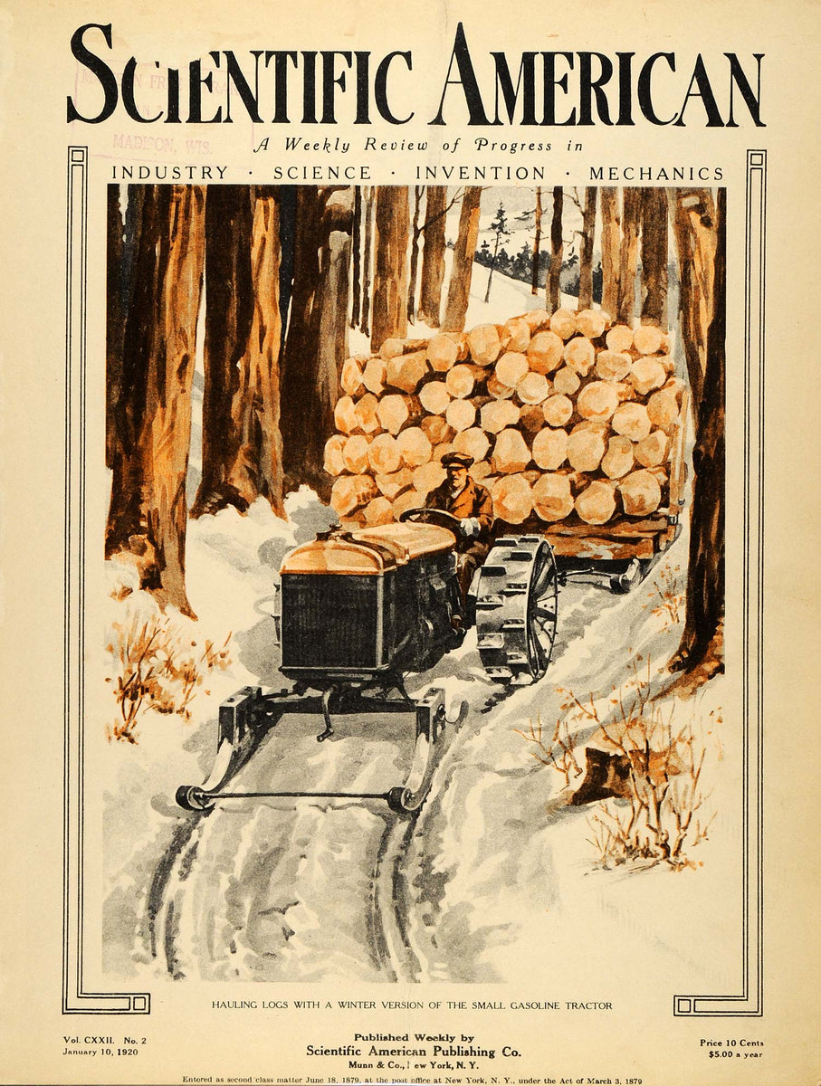 1920 Cover Scientific Magazine Hauling Log Gasoline Tractor Timber Lum ...