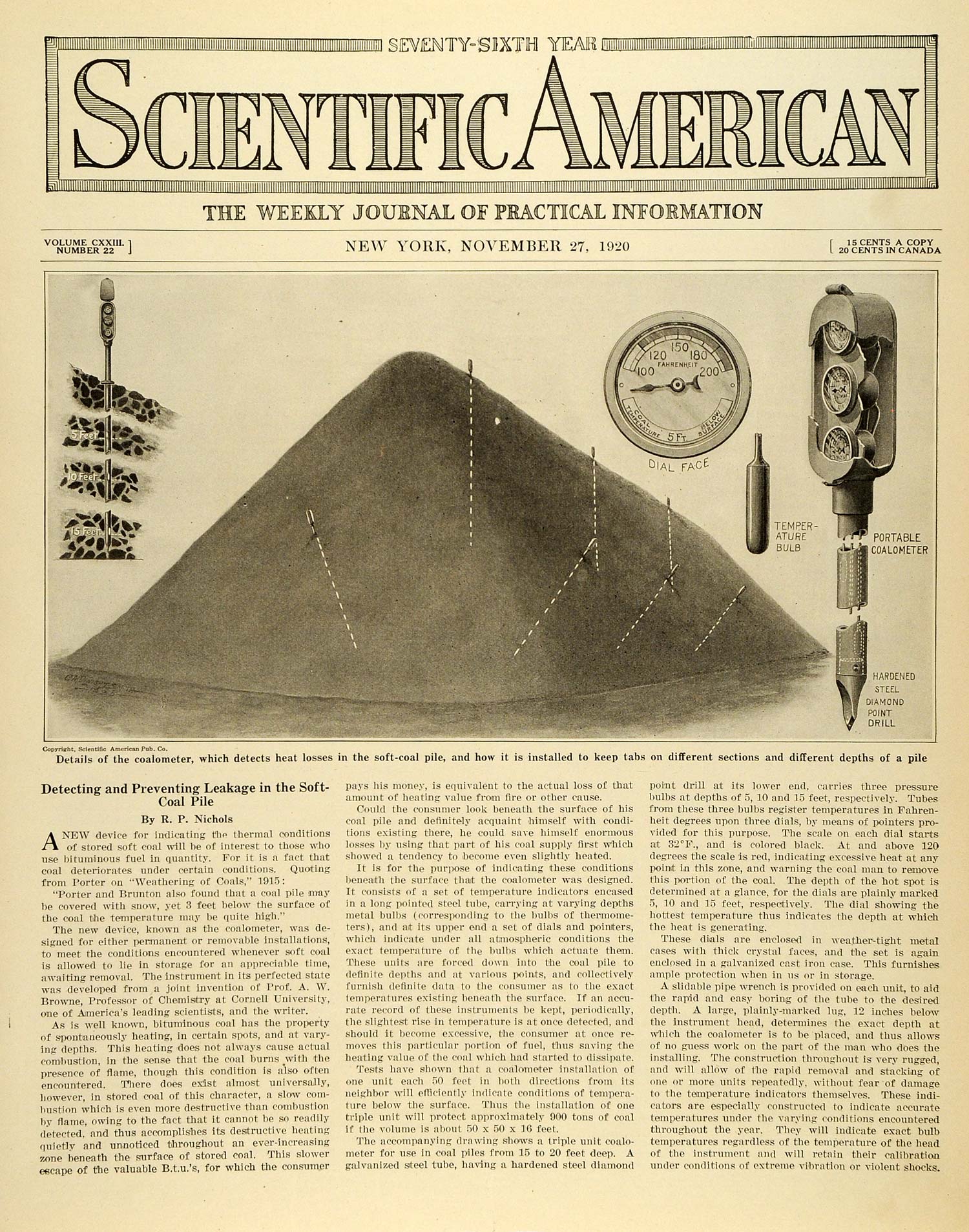 1920 Article Portable Coalometer Coal Pile Leakage Instrument A. W. Br ...