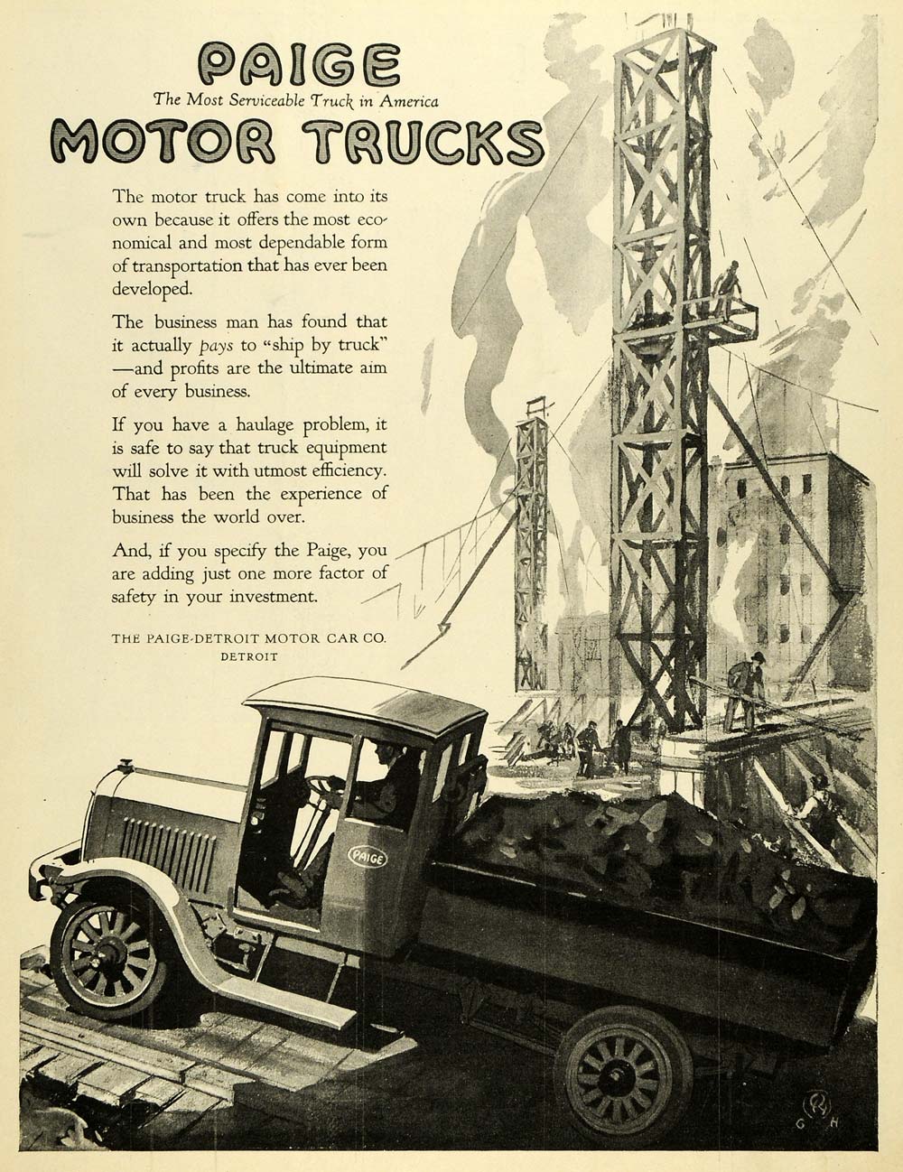 1919 Ad Paige Motor Trucks Paige-Detroit Car Michigan Construction Fre ...