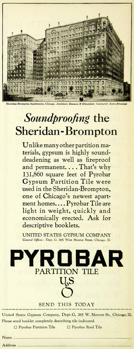 1925 Ad United States Gypsum Pryobar Partition Tile Sheridan-Brompton ...