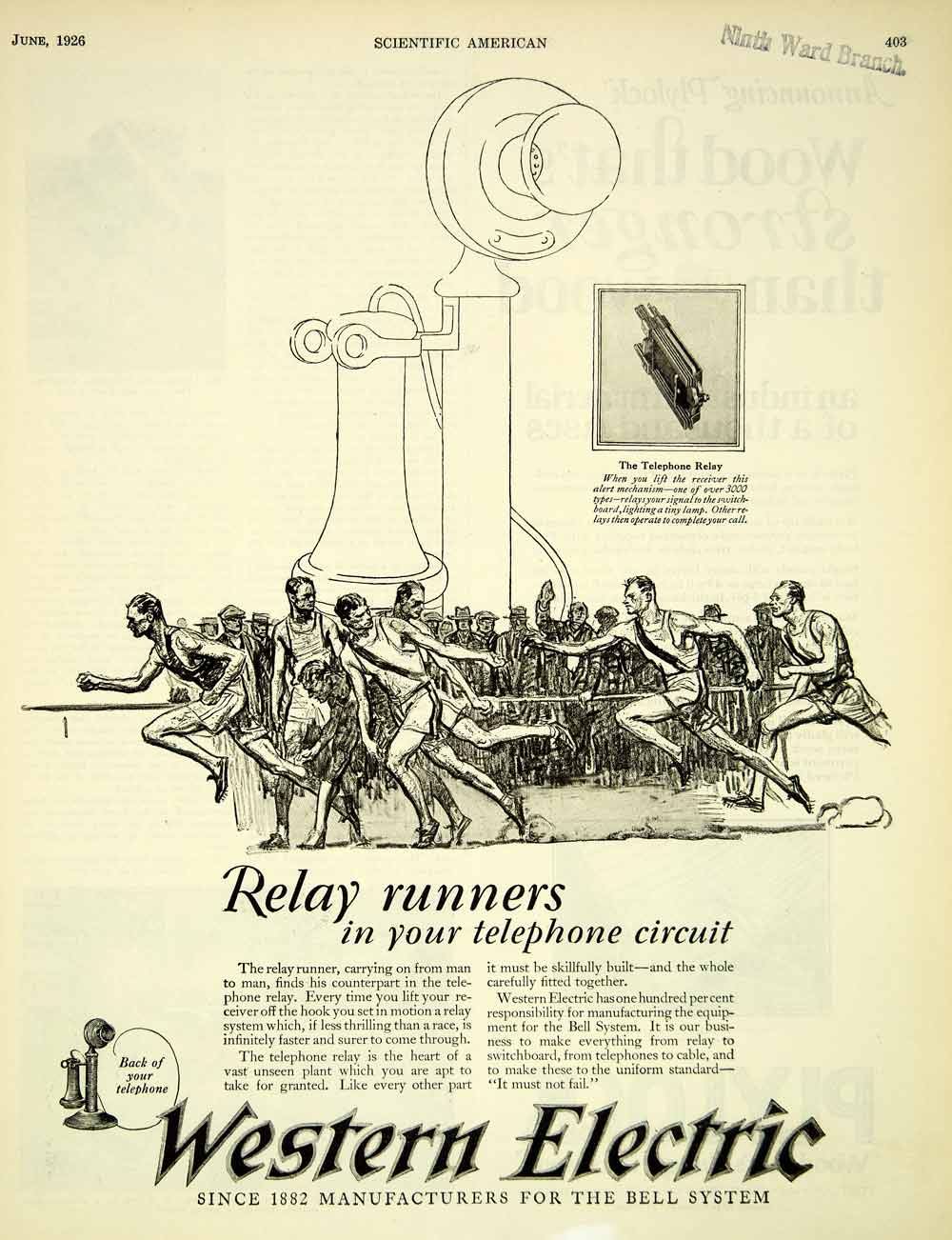 1926 Ad Western Electric Bell Antique Telephone Run Relay Race Sports ...