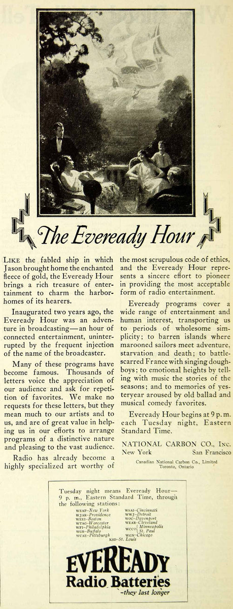 1926 Ad EveReady Radio Station Batteries Battery National Carbon Jason ...