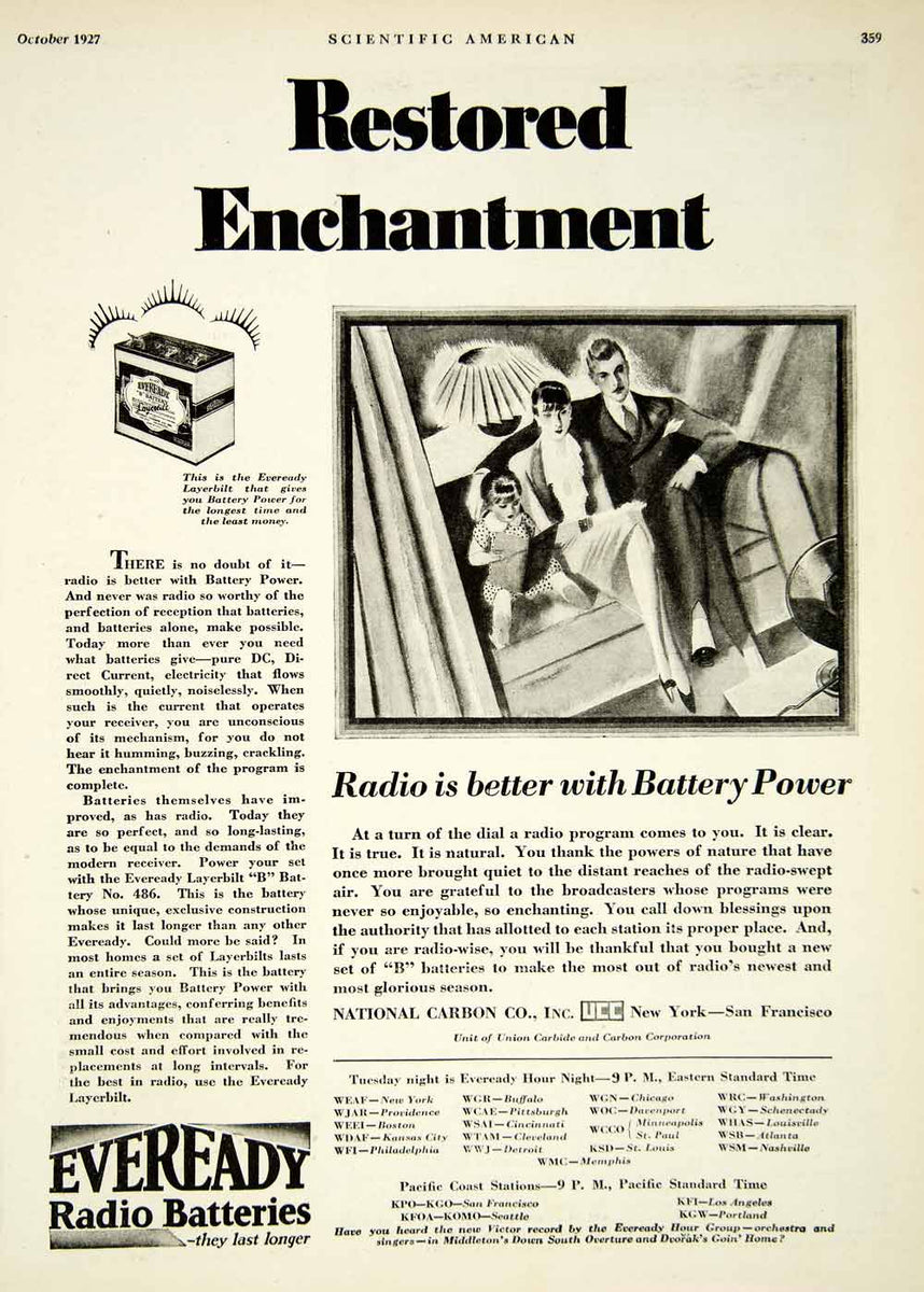 1927 Ad Eveready Radio Battery National Carbon Union Carbide Carbon SC ...