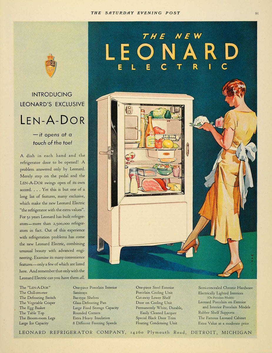 1932 Ad Leonard Electric Len-A-Dor Refrigerator Toe - ORIGINAL ADVERTI ...