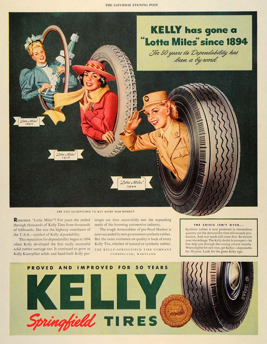 1944 Ad Kelly Springfield Tires Miles Synethetic Rubber - ORIGINAL SEP ...